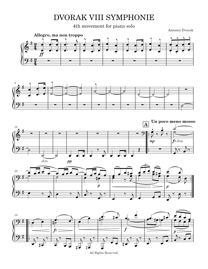 Antonin Dvorak Symphony No.8 in G-major 4th movement for piano solo ...