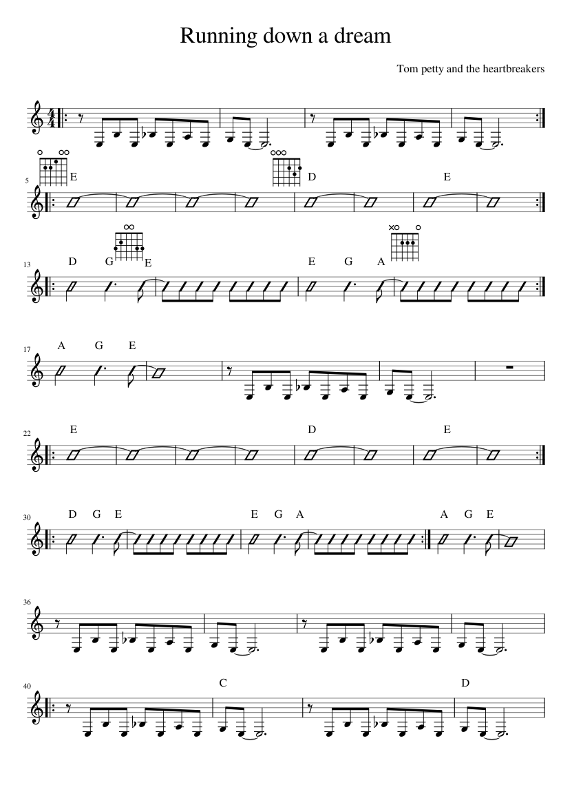 Running down a dream – Tom Petty Running down a dream Sheet music for Piano (Solo) Easy ...