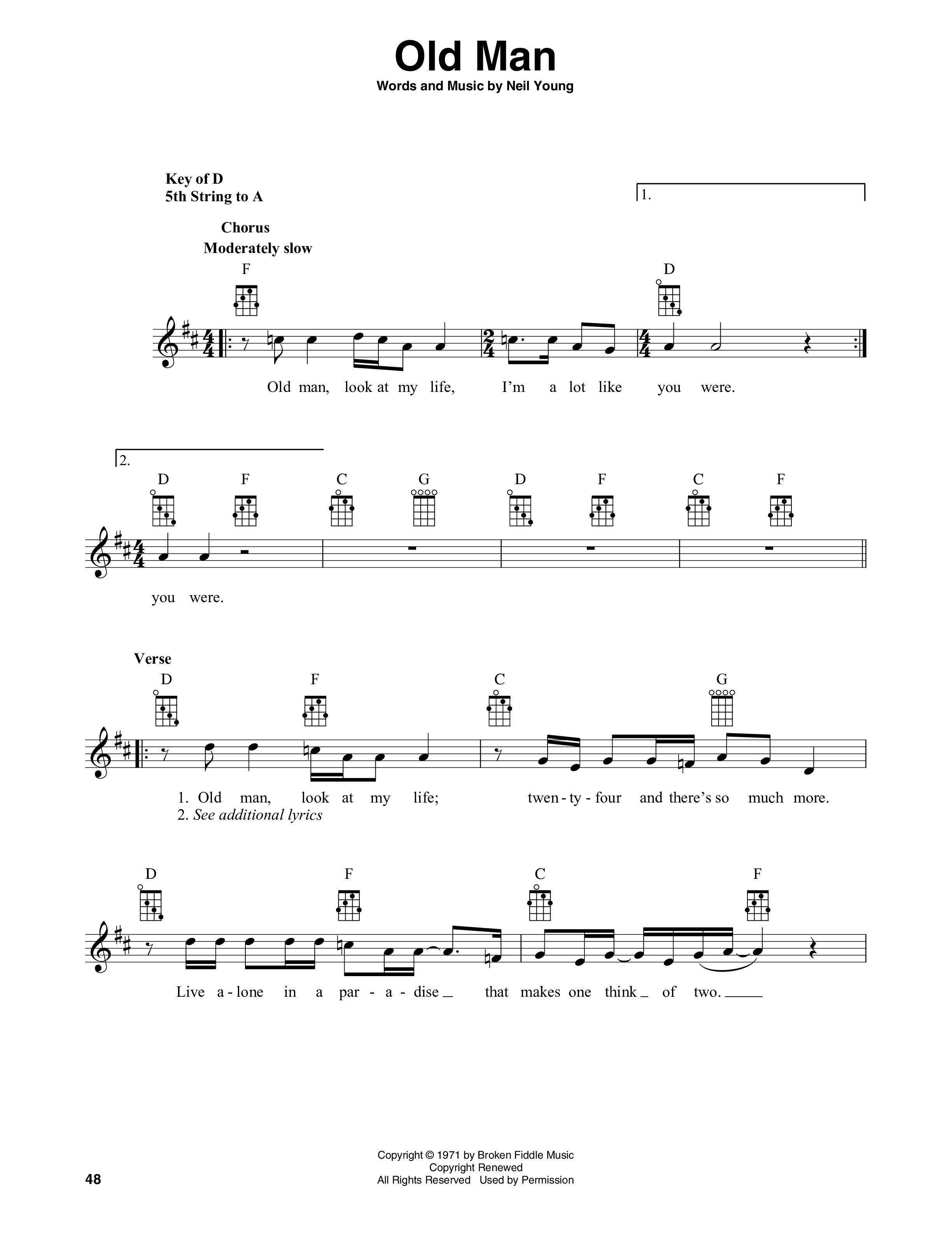 Play Official version of Old man Sheet Music by Neil Young for Vocals ...