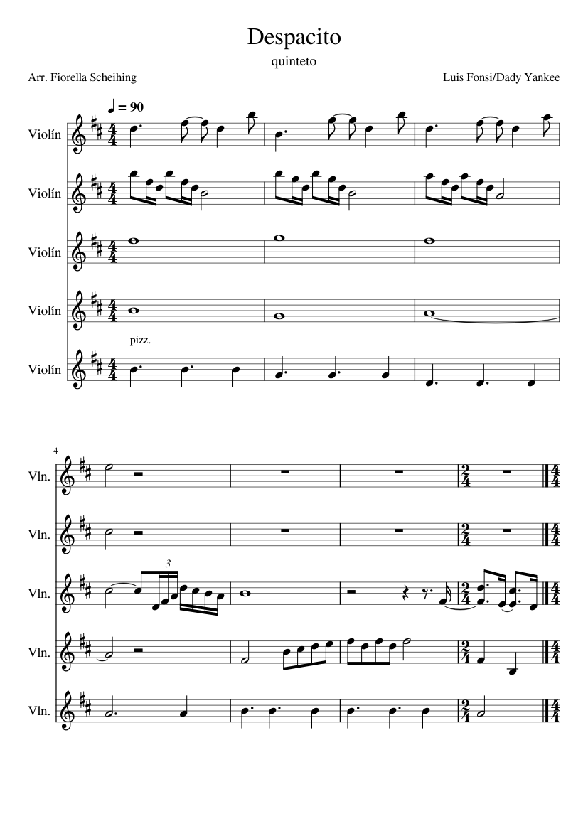 Despacito_QUINTETO DE VIOLINES Sheet music for Violin (Mixed Quintet ...