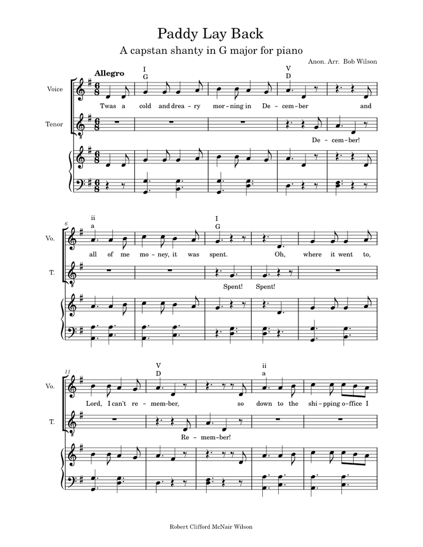 Paddy Lay Back Sheet music for Piano, Tenor, Vocals (Piano-Voice ...