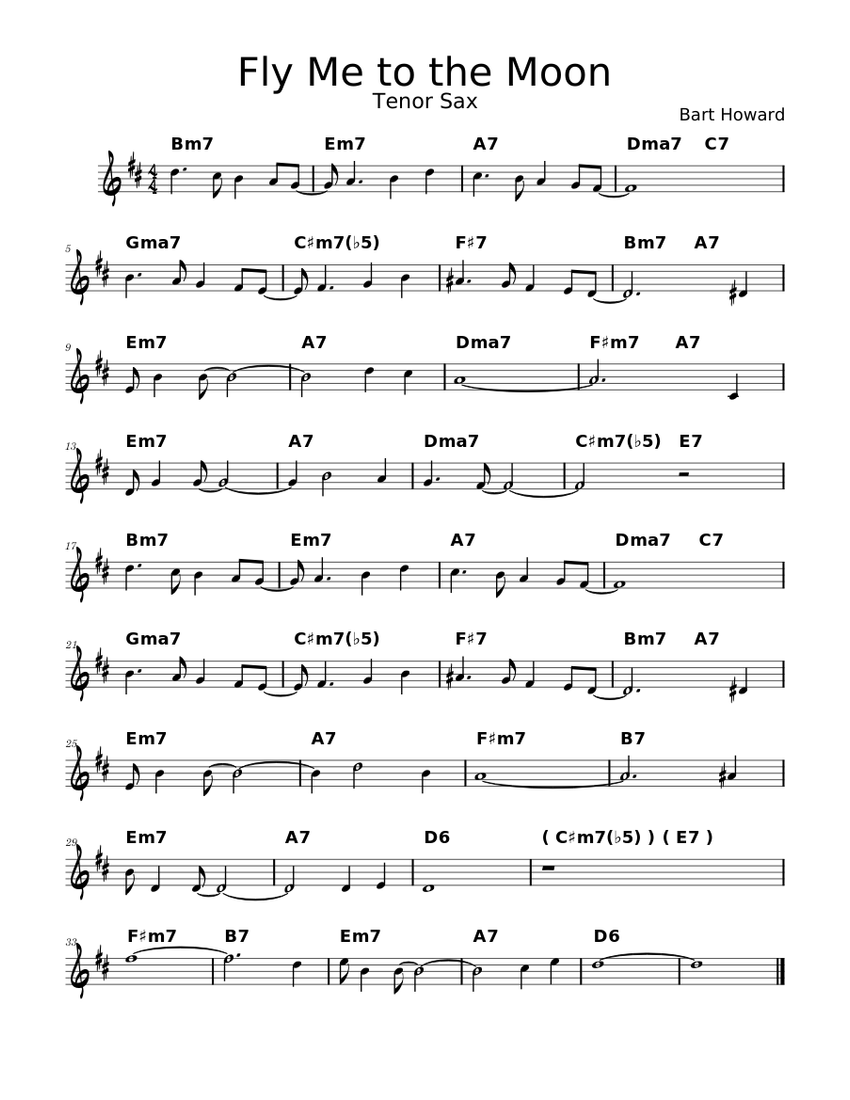 Fly me to the Moon Tenor Sax – Bart Howard Fly Me to the Moon Tenor sax Sheet music for ...