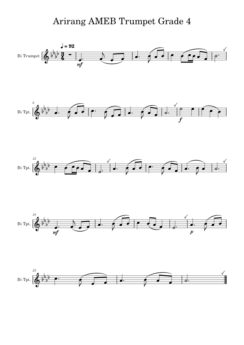 Arirang Falk Korian Arirang AMEB Trumpet Grade 4 Sheet music for Trumpet in b-flat (Solo ...