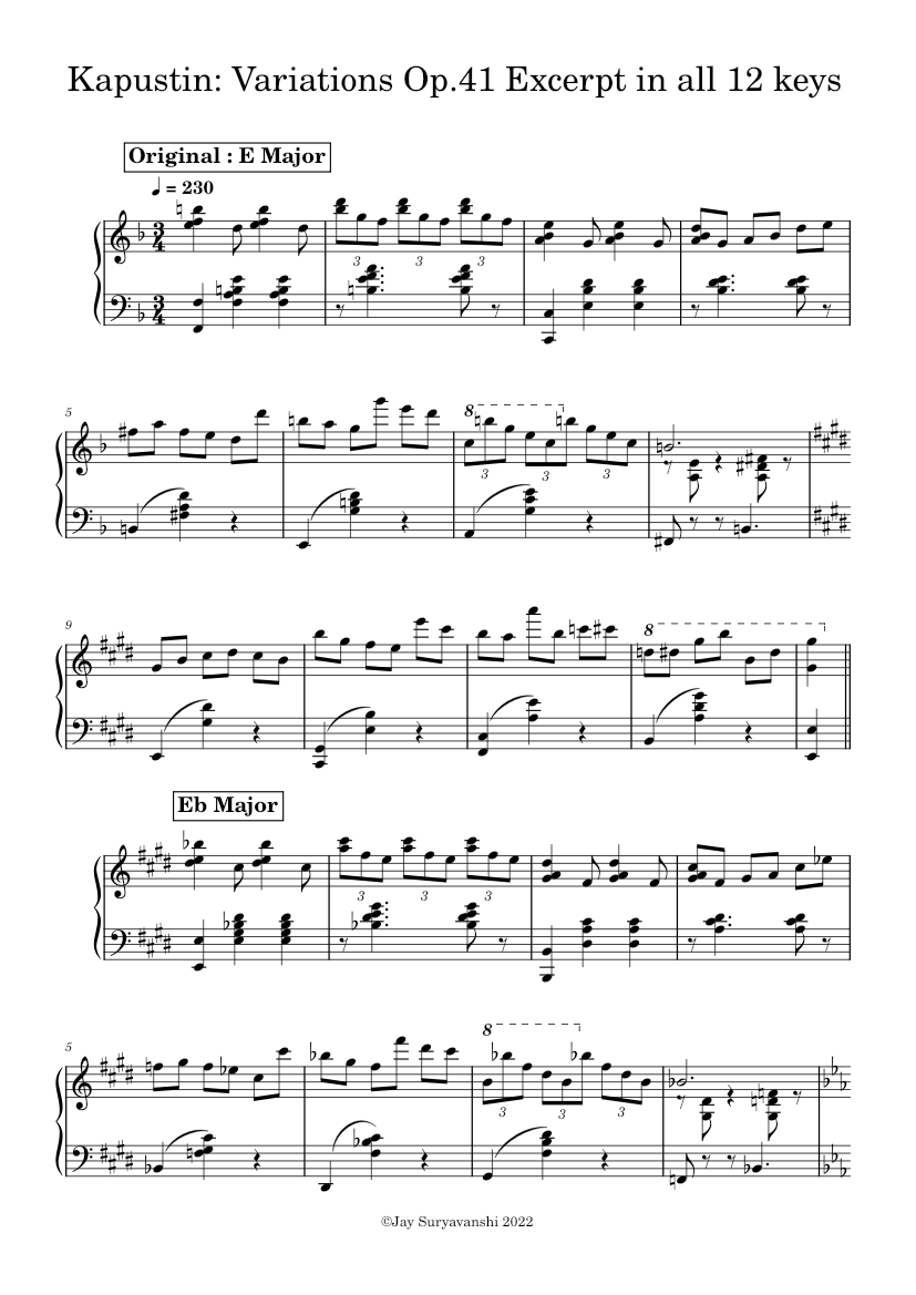 Kapustin: Variations Op.41 Excerpt in all 12 keys Sheet music for Piano ...