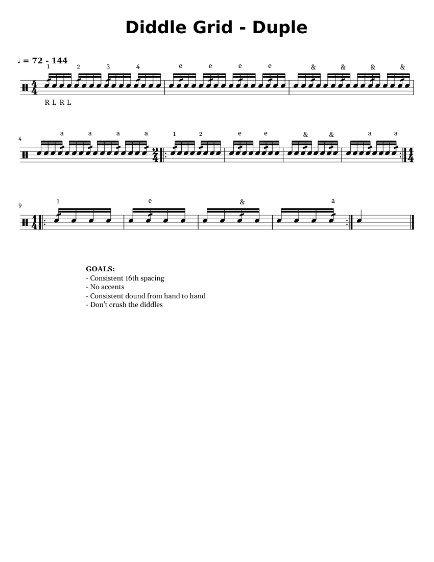 Diddle_Grid_-_Duple Sheet music for Snare drum (Solo) | Musescore.com