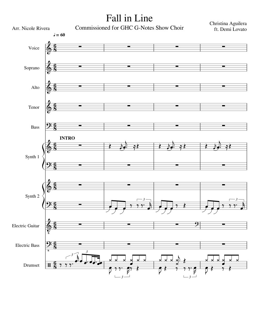 Fall in Line Arrangement Revised Sheet Music for Piano, Soprano, Alto ...