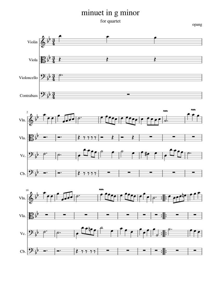 minuet in g minor Sheet music for Contrabass, Violin, Viola, Cello ...
