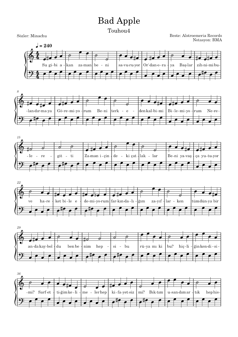 Bad Apple Sheet Music for Piano (Solo) easy | MuseScore.com