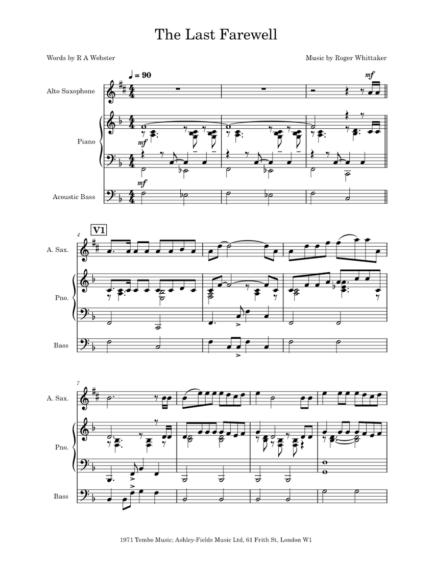 The Last Farewell – Roger Whittaker, Ronald Webster Sheet music for ...