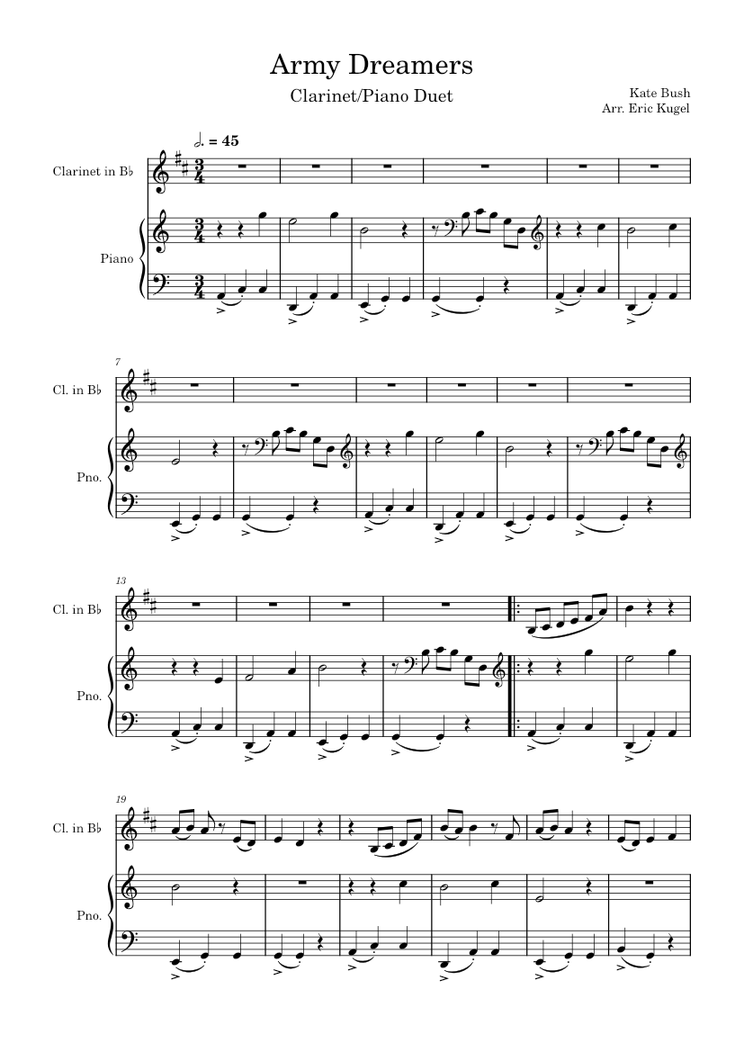 Army dreamers – Kate Bush Sheet music for Piano, Clarinet other (Mixed Duet) | Musescore.com