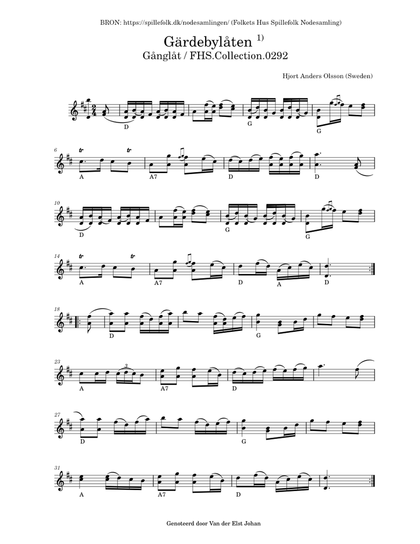 Gärdebylåten (FHS.Collection.0314) Sheet music for Violin (Solo ...