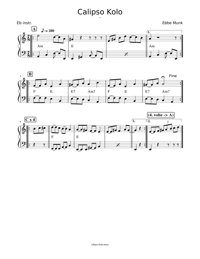 Calipso Kolo – Ebbe Munk Sheet music for Piano (Mixed Ensemble) Easy ...