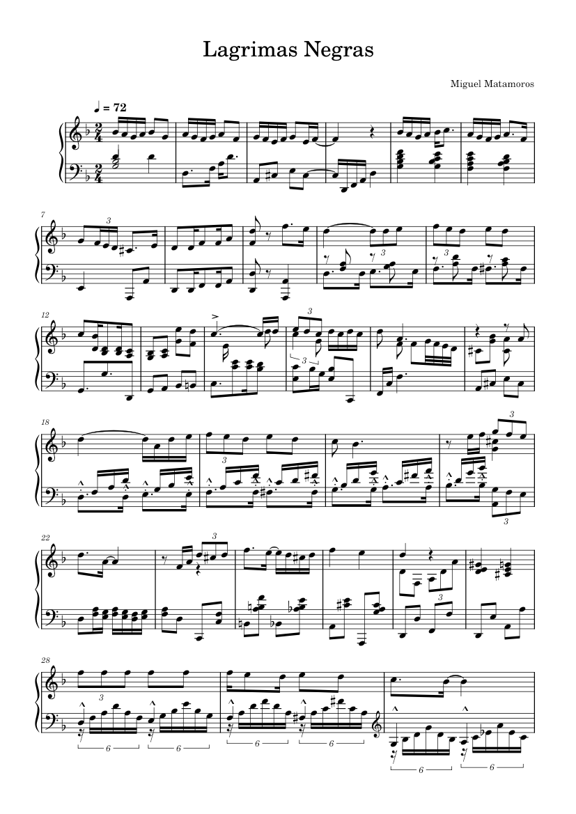 Lágrimas Negras – Miguel Matamoros Sheet Music for Piano (Solo ...