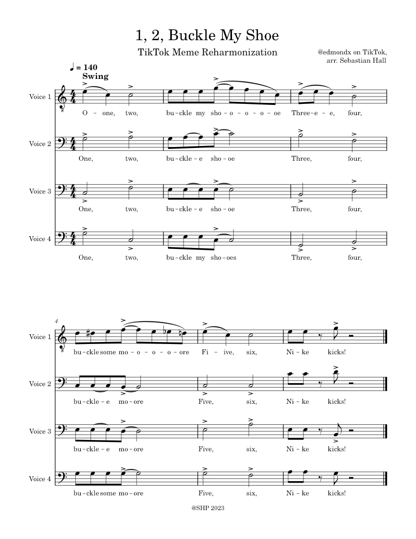 1, 2, Buckle My Shoe (TikTok Meme) Sheet music for Voice (other) (Men’s ...