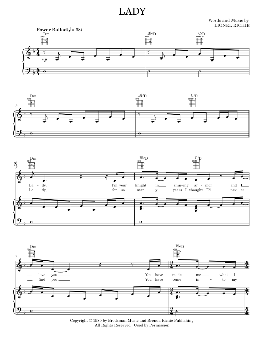 Play Official version of Lady sheet music by Lionel Richie for Piano ...
