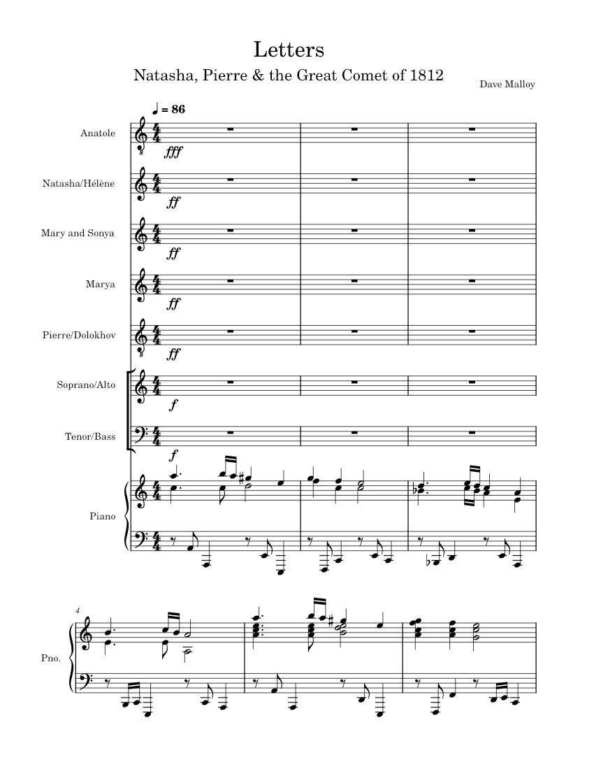 Letters from Natasha, Pierre & the Great Comet of 1812 Sheet music for ...