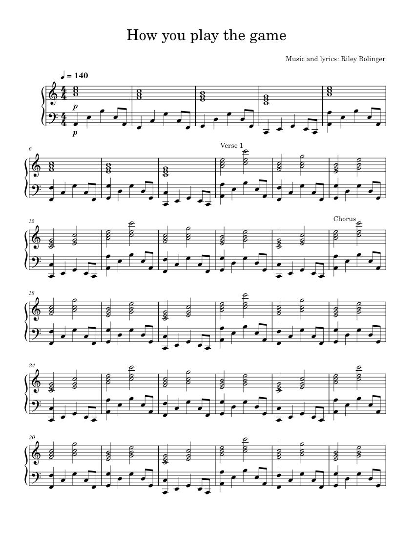 How you play the game Sheet music for Piano (Solo) Easy | Musescore.com
