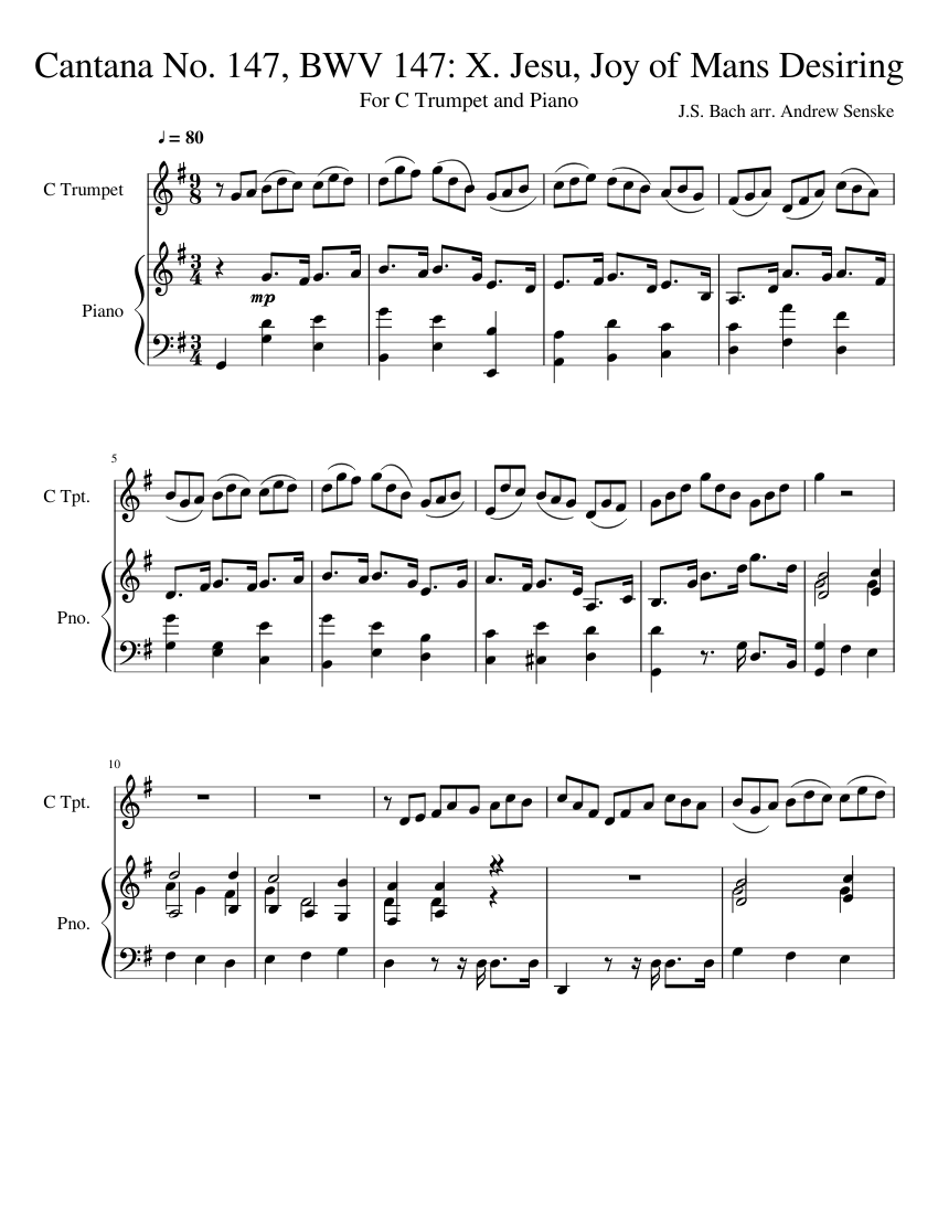 Cantana No. 147, BWV 147: X. Jesu, Joy of Mans Desiring Sheet music for ...
