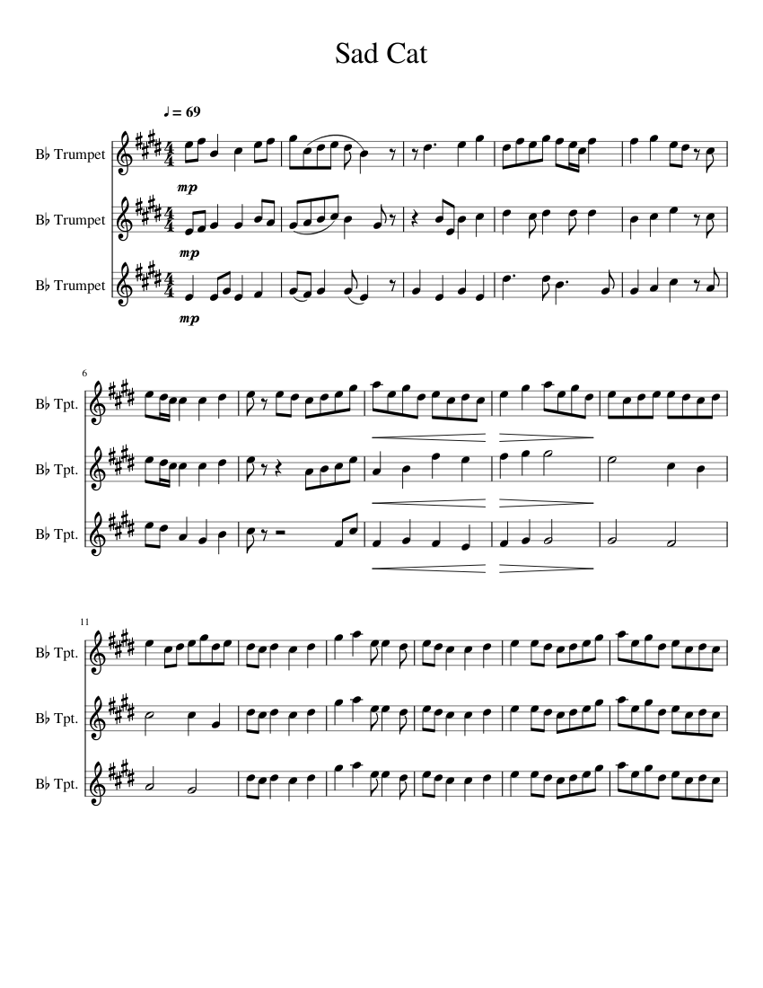 Sad Cat Sheet music for Trumpet in b-flat (Mixed Trio) | Musescore.com