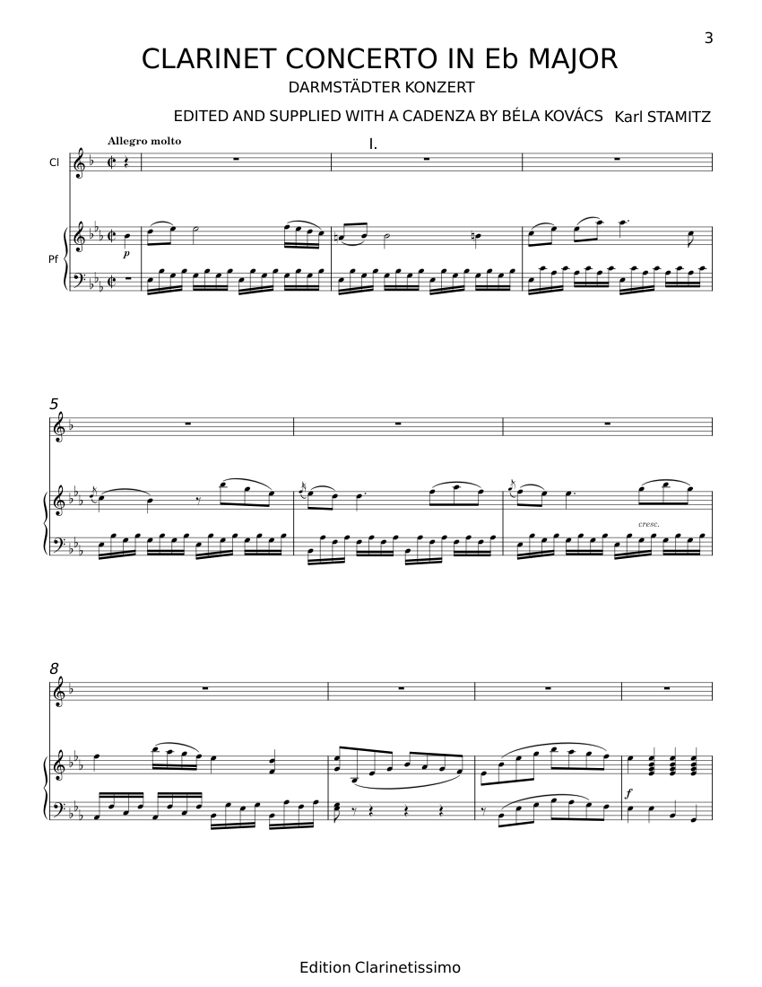 Clarinet Concerto No.6 in E-flat major - Carl Philipp Stamitz Sheet music for Piano, Clarinet ...