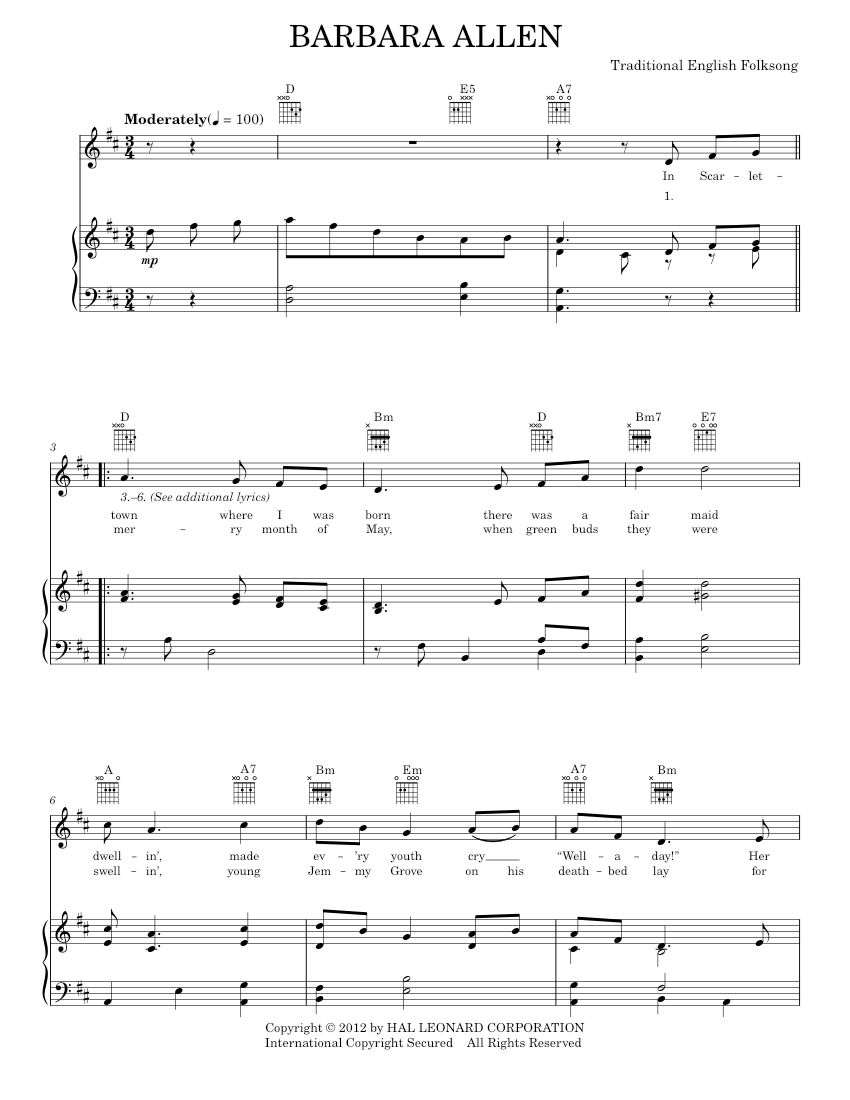 Play Official version of Barbara Allen sheet music by Misc tunes for ...