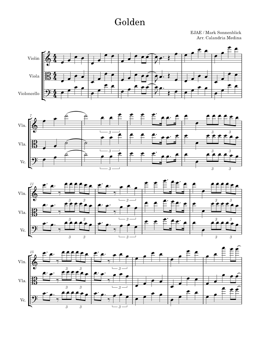 Golden – HUNTRIX Sheet Music for Violin, Viola, Cello (String Trio ...