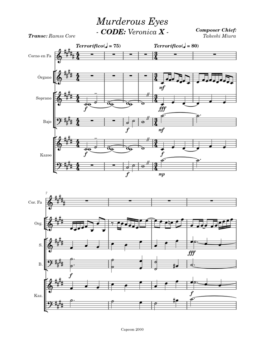 Murderous Eyes Sheet music for Soprano, Bass voice, Organ, Kazoo & more ...