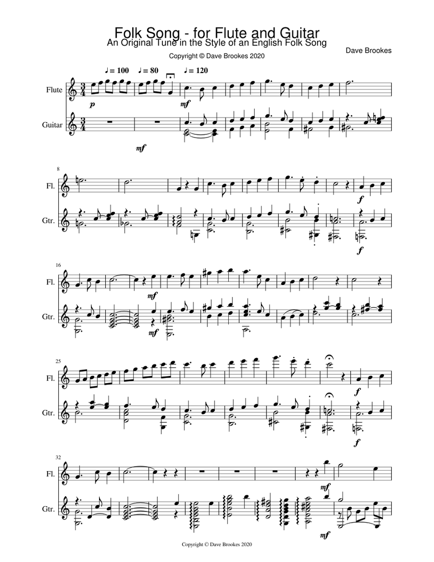 Folk Song - for Flute and Guitar Sheet music for Flute, Guitar (Mixed ...