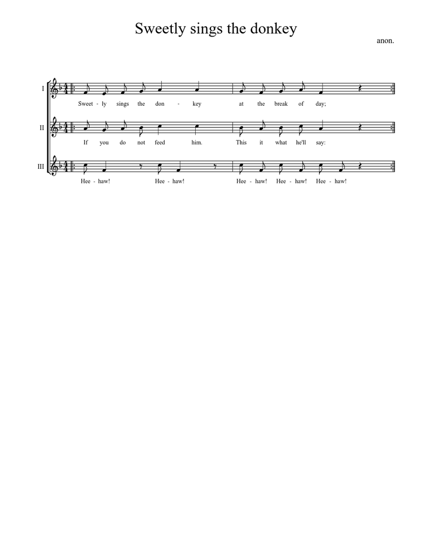 Sweetly sings the donkey Sheet music for Soprano, Alto, Tenor (Choral ...