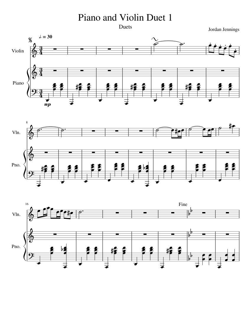 Piano and Violin Duet 1 Sheet music for Piano, Violin (Solo ...