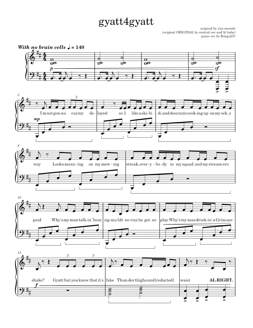 GYATT4GYATT — Rizz Records [piano cover] Sheet Music for Piano (Solo ...