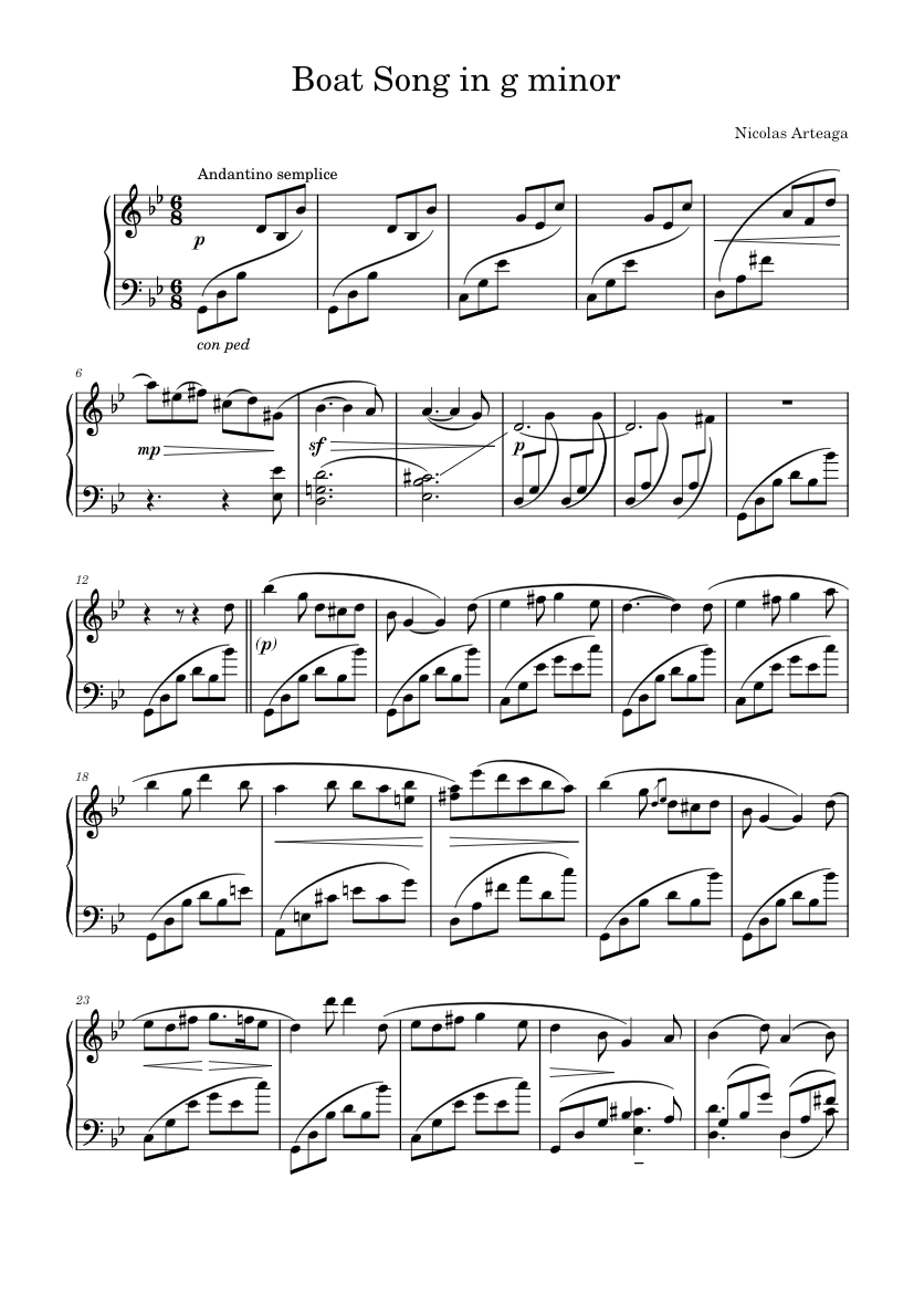 Boat Song in g minor Sheet music for Piano (Solo) | Musescore.com
