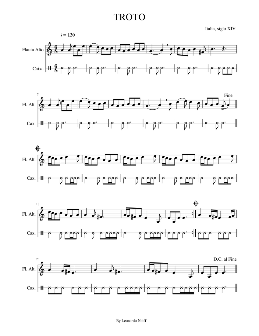 TROTO Sheet music for Flute, Snare drum (Mixed Duet) | Musescore.com