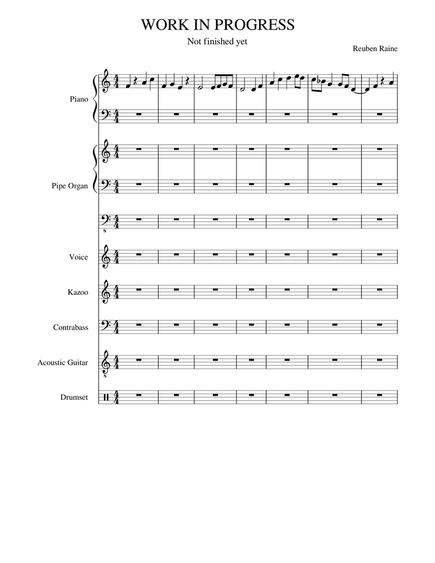 WORK IN PROGRESS Sheet music for Piano, Organ, Vocals, Kazoo & more ...