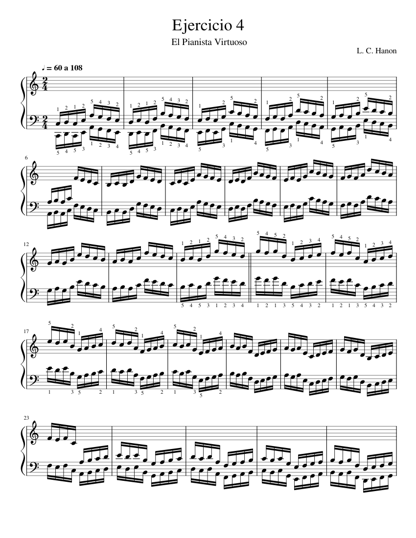 Ejercicio 4 - El Pianista Virtuoso - L.C.Hanon Sheet music for Piano (Solo) Easy | Musescore.com