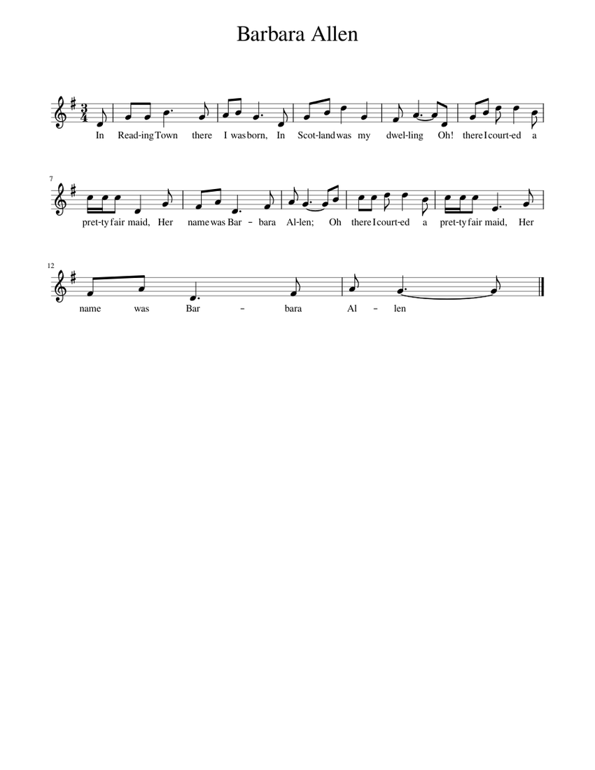 Barbara Allen Sheet music for Piano (Solo) | Musescore.com