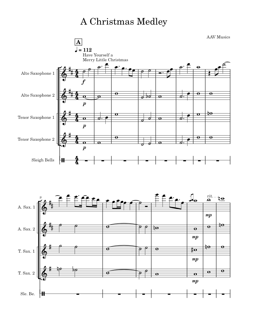 A Christmas Medley Sheet music for Saxophone alto, Saxophone tenor ...
