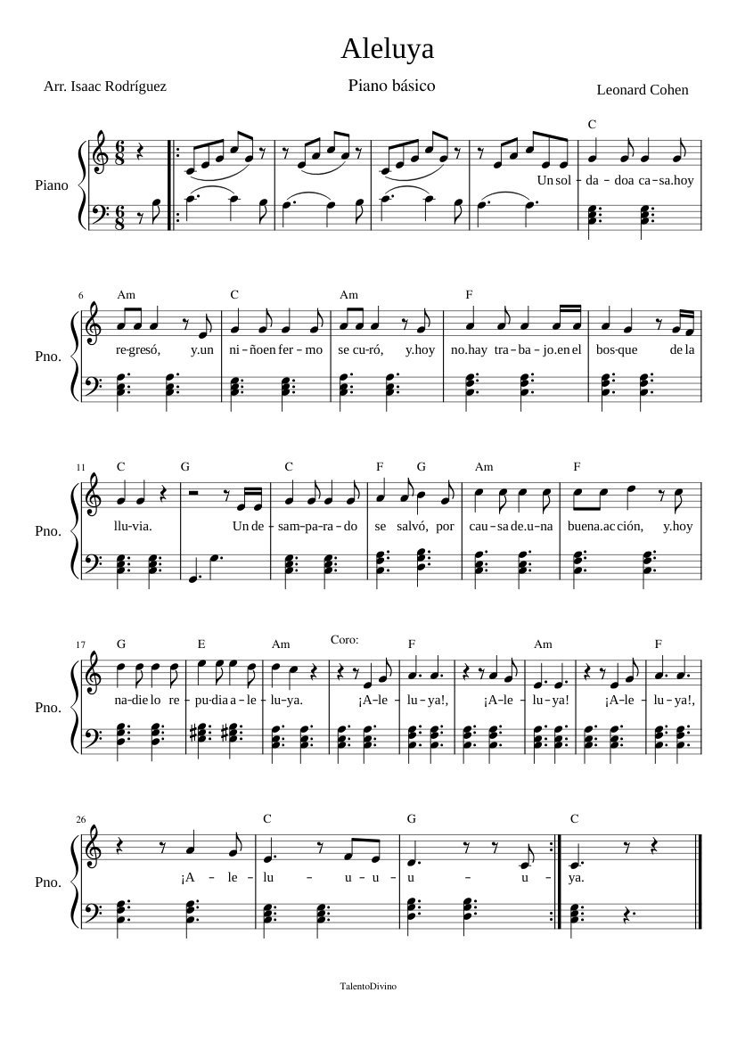 Aleluya - piano Sheet Music for Piano (Solo) easy | MuseScore.com