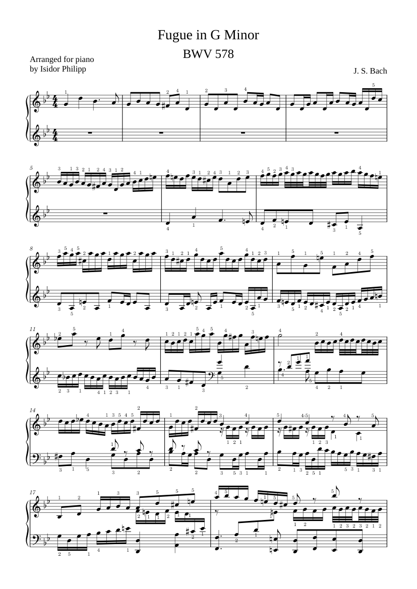 Fugue in G minor, BWV 578 – Johann Sebastian Bach Sheet Music for Piano ...