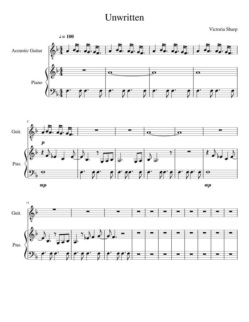 Unwritten Sheet music for Piano, Guitar (Mixed Duet) | Musescore.com