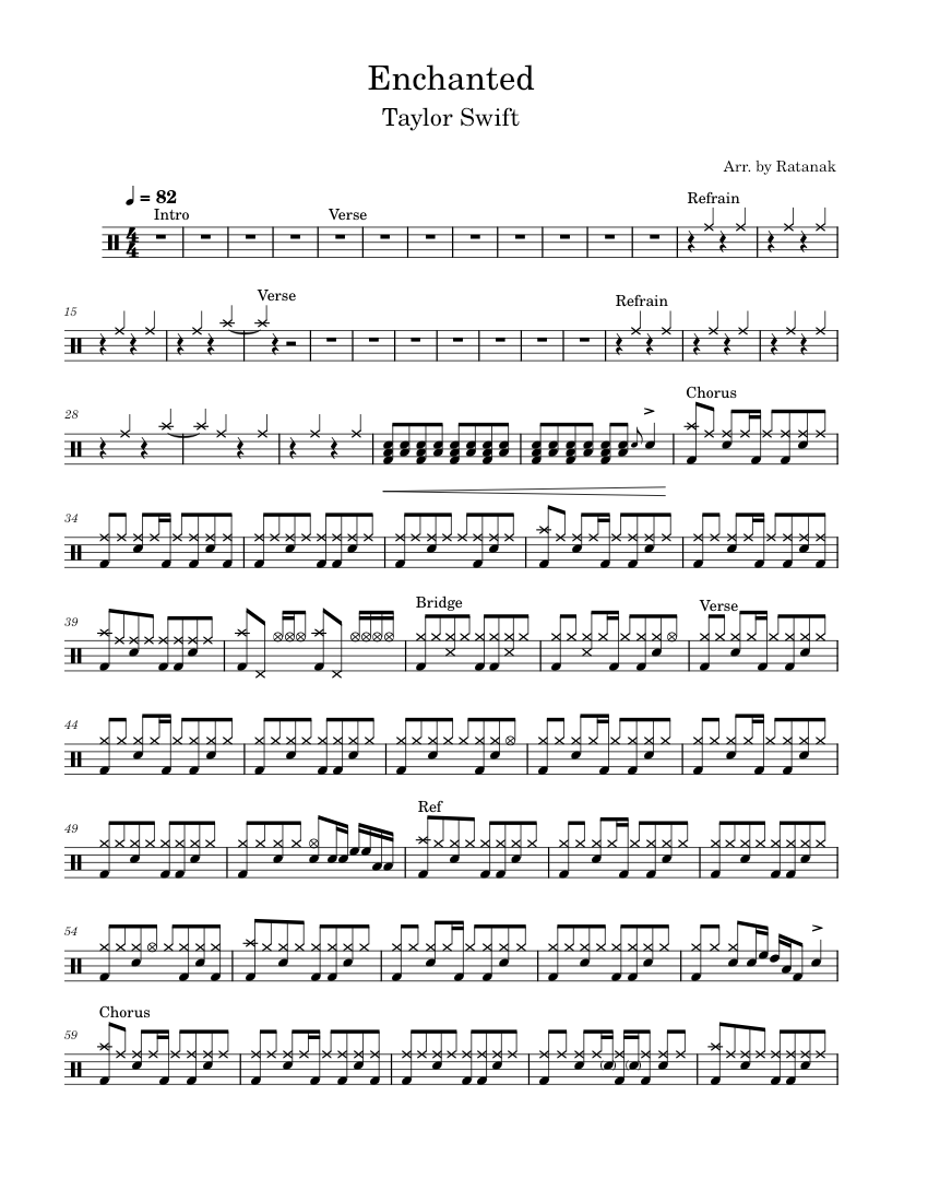 Enchanted – Taylor Swift Sheet Music for Drum group (Solo) | MuseScore.com