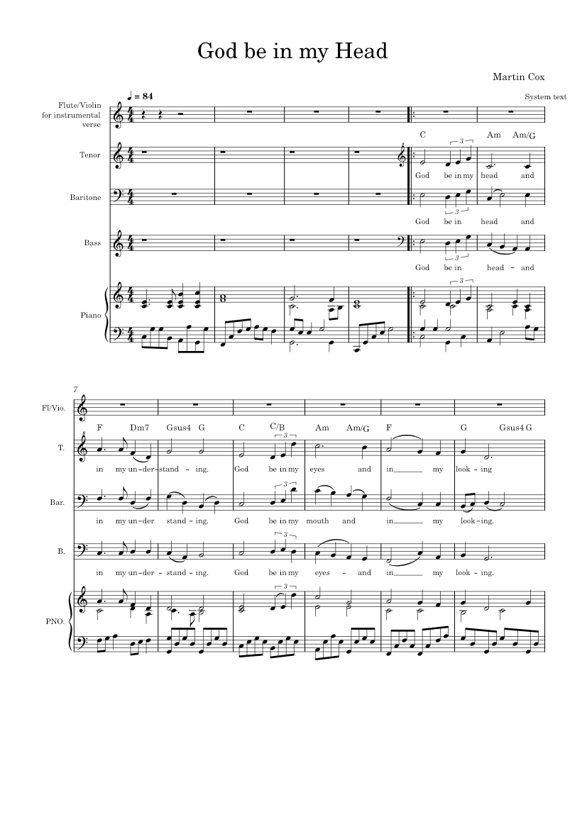 God be in my Head by Martin Cox tbb3 Sheet music for Piano, Flute, Bass ...