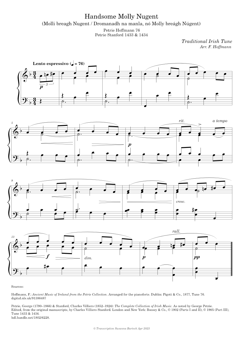 Handsome Molly Nugent – Irish Traditional (Arr. F. Hoffmann) Sheet ...