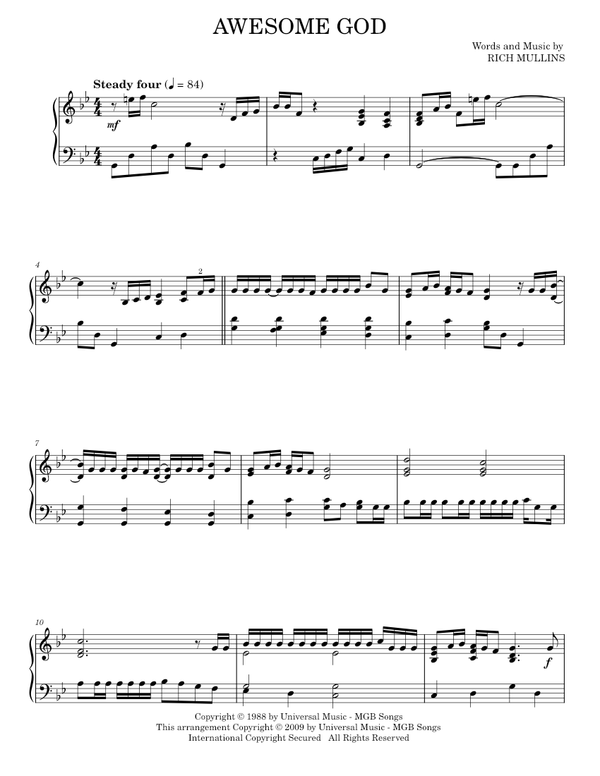 Play Official version of Awesome god Sheet Music by Rich Mullins for ...