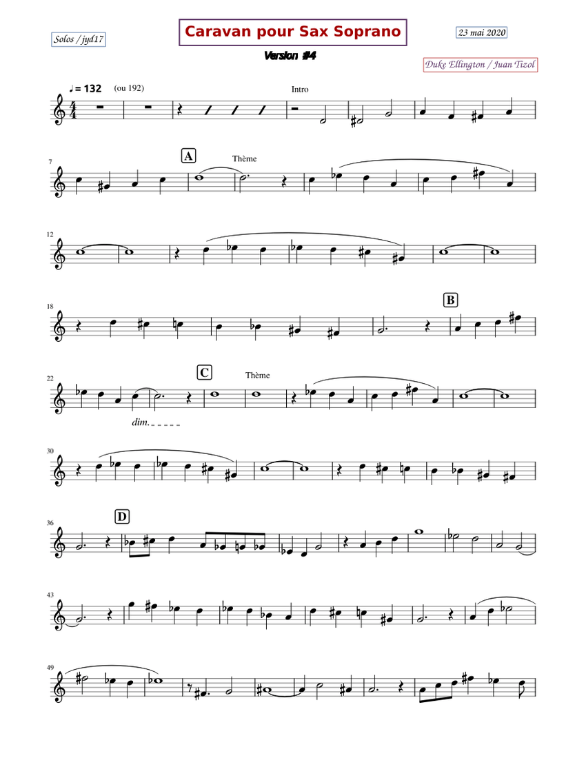 Caravan SaxSoprano #4 Sheet music for Saxophone (Soprano) (Solo ...