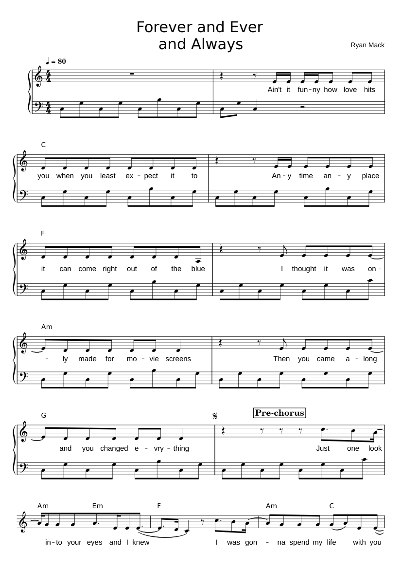 Forever and ever and always – Ryan Mack Sheet music for Piano (Piano-Voice) Easy | Musescore.com