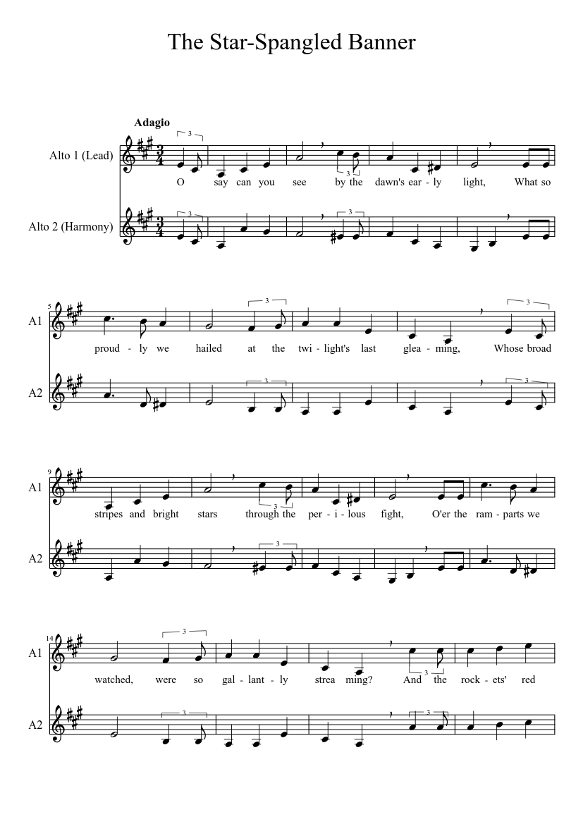 Star-Spangled Banner A Cappella Duet Sheet music for Alto (Choral ...