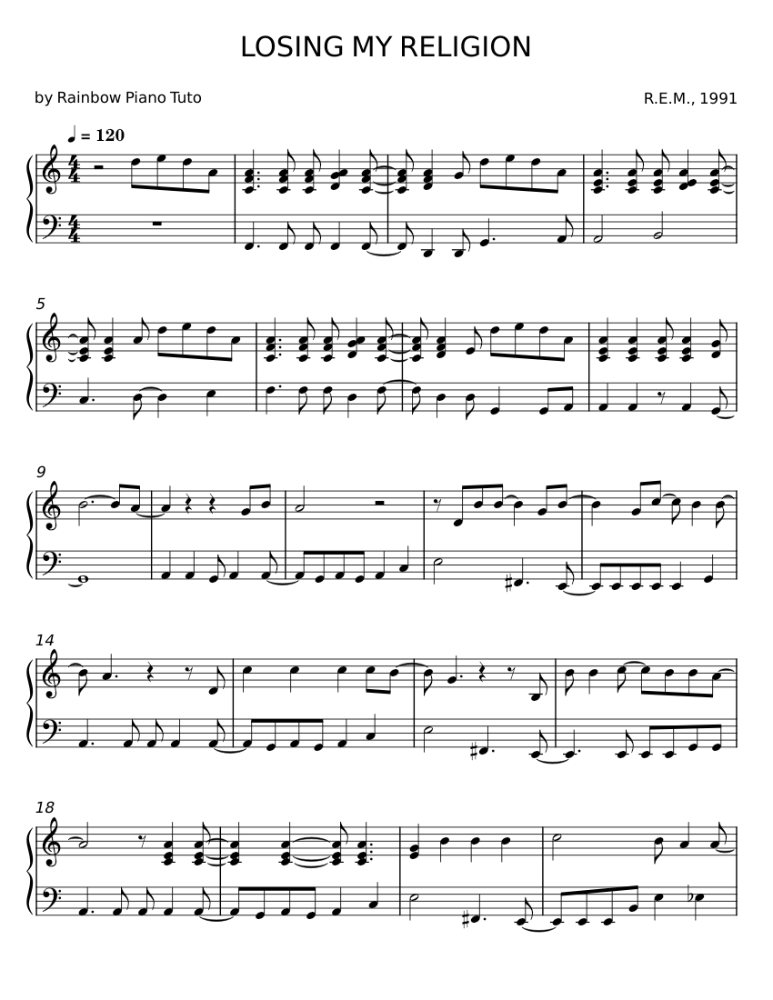 Losing My Religion R E M Sheet Music For Piano Piano Duo Losing My Religion R E M Sheet Music For Piano Piano Duo