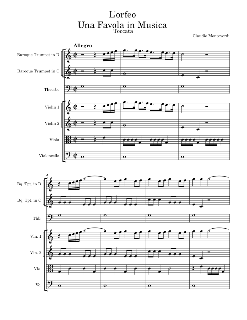 L'Orfeo (SV 318) Toccata – Claudio Monteverdi L'orfeo Toccata Sheet music for Violin, Viola ...