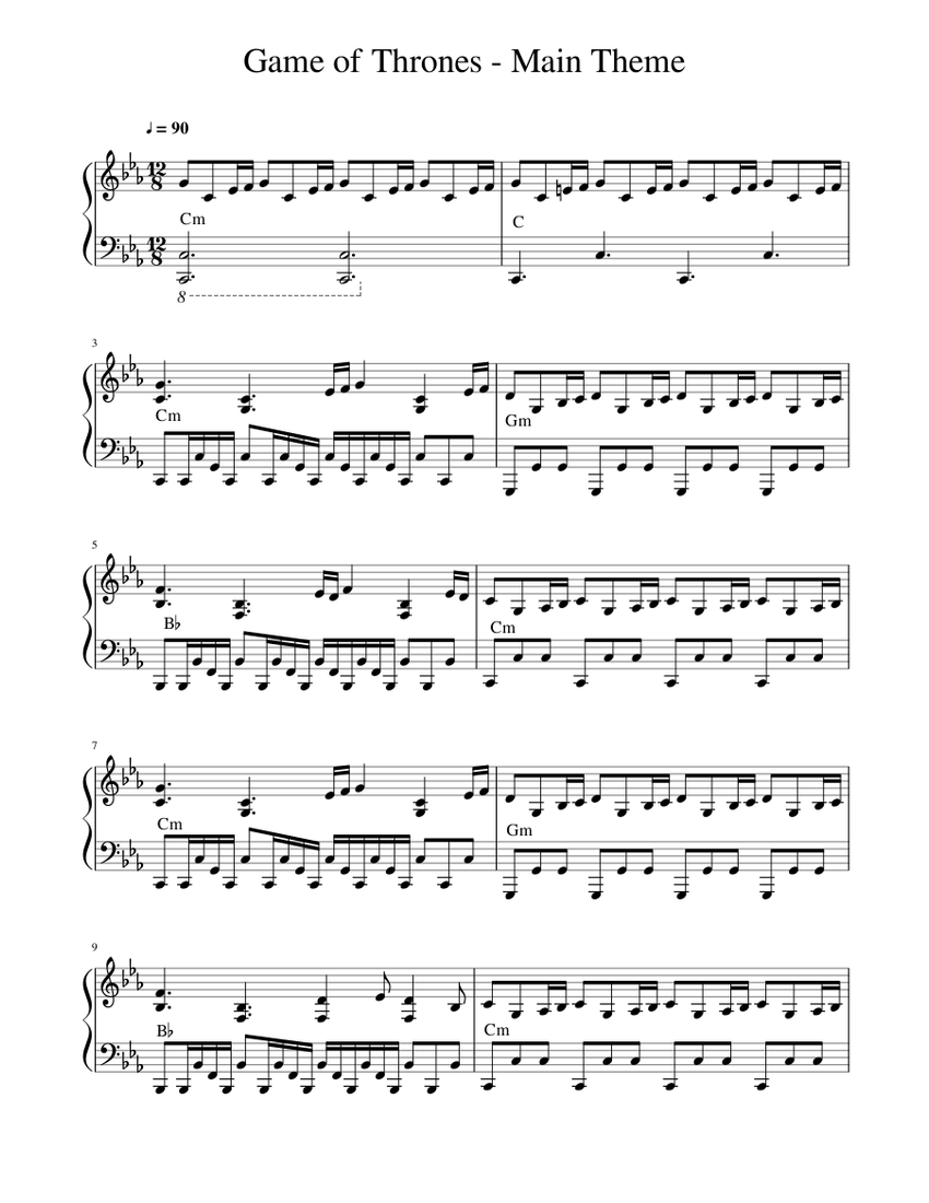 Game of Thrones - Main Theme Sheet music for Piano (Solo) | Musescore.com